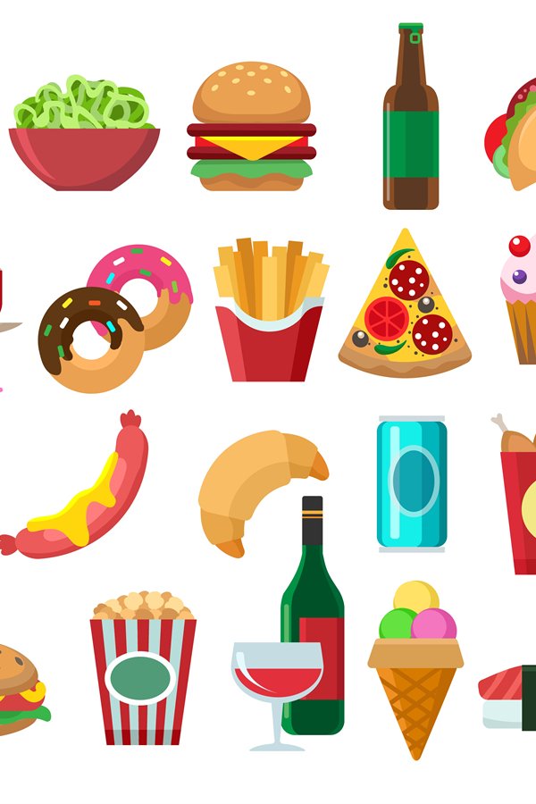 Fast food flat icons set