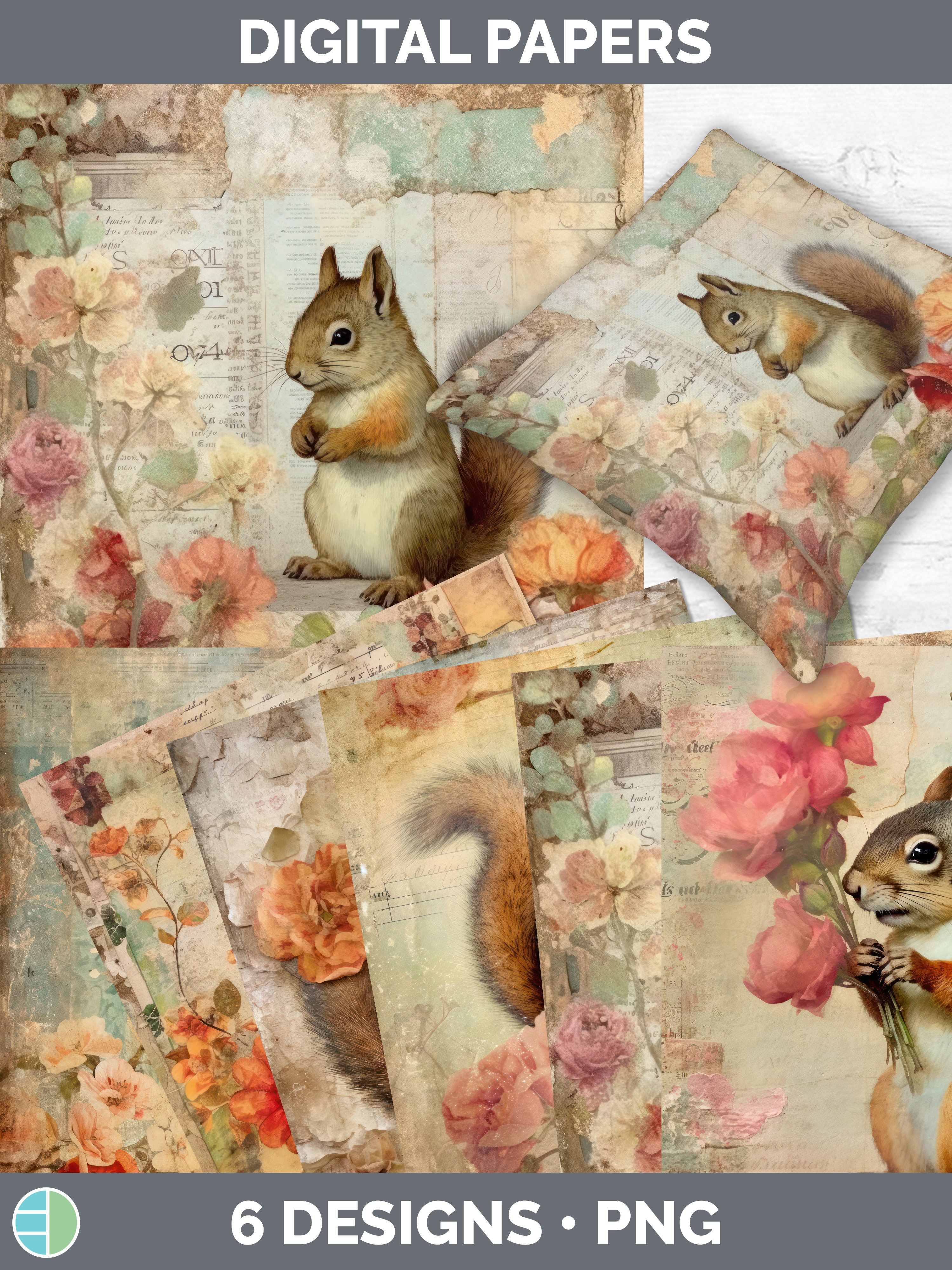 Vintage Squirrel Paper Backgrounds | Digital Scrapbook Paper