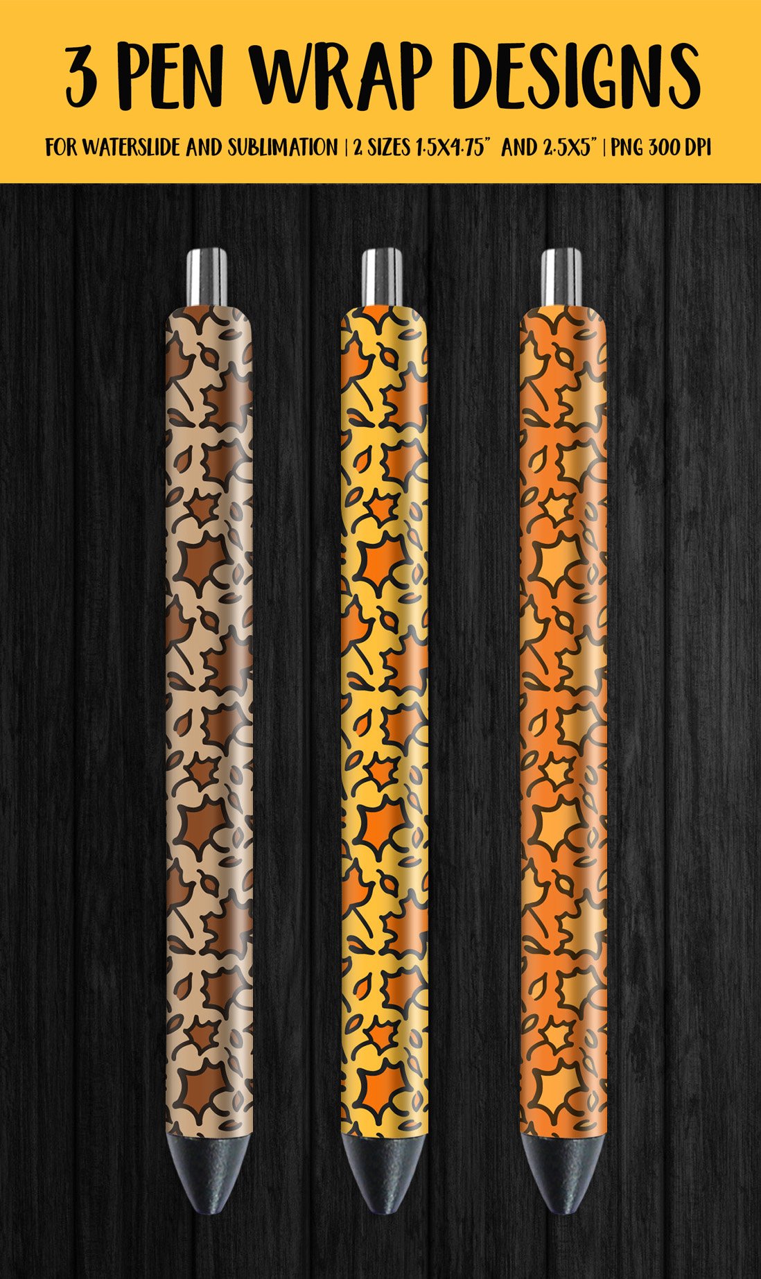 Fall Maple Leaves Pen Wrap Sublimation. Autumn Pen Wrap PNG