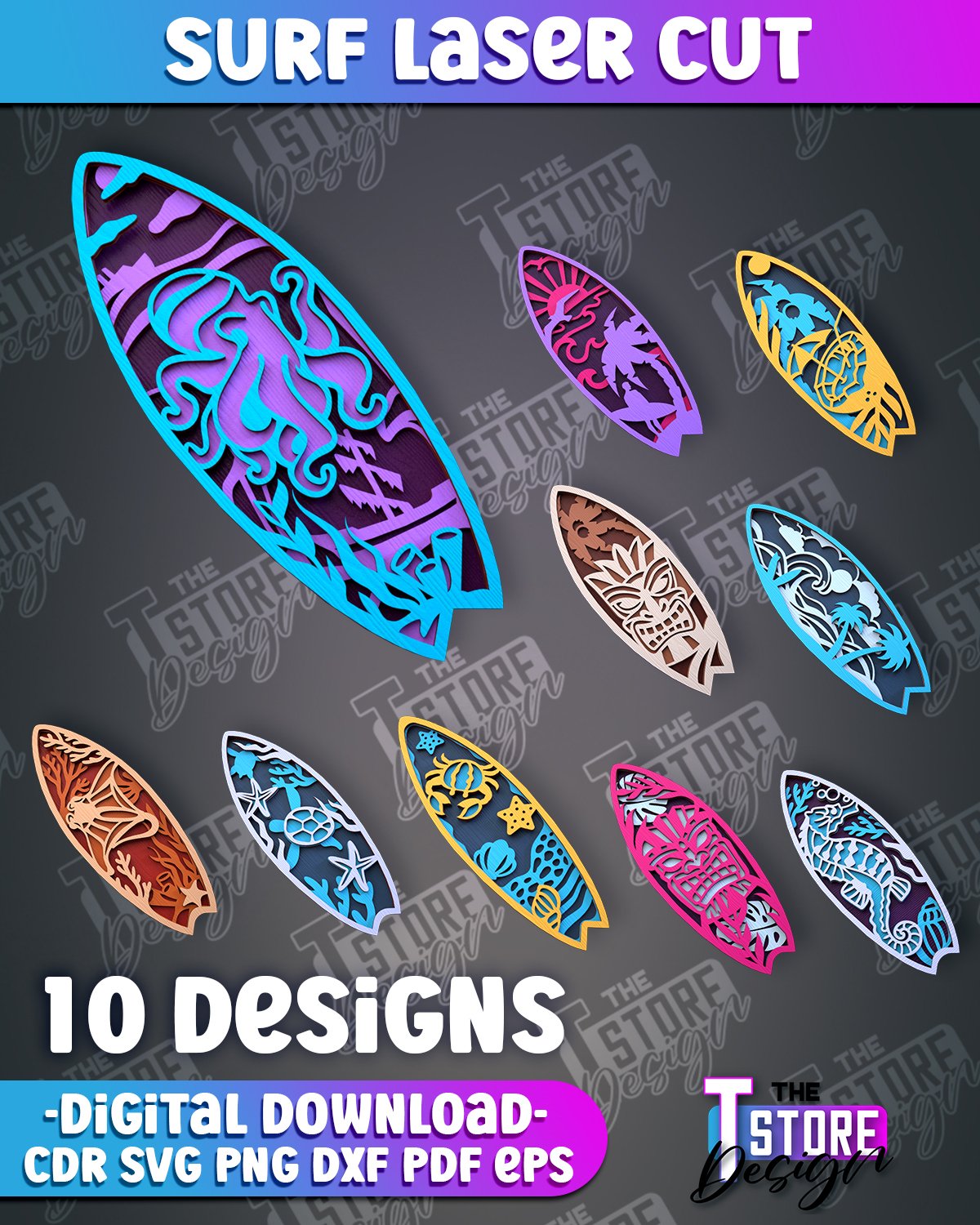 3D Surf Laser Cut | Summer Laser Cut | 3D Surf Design | CNC