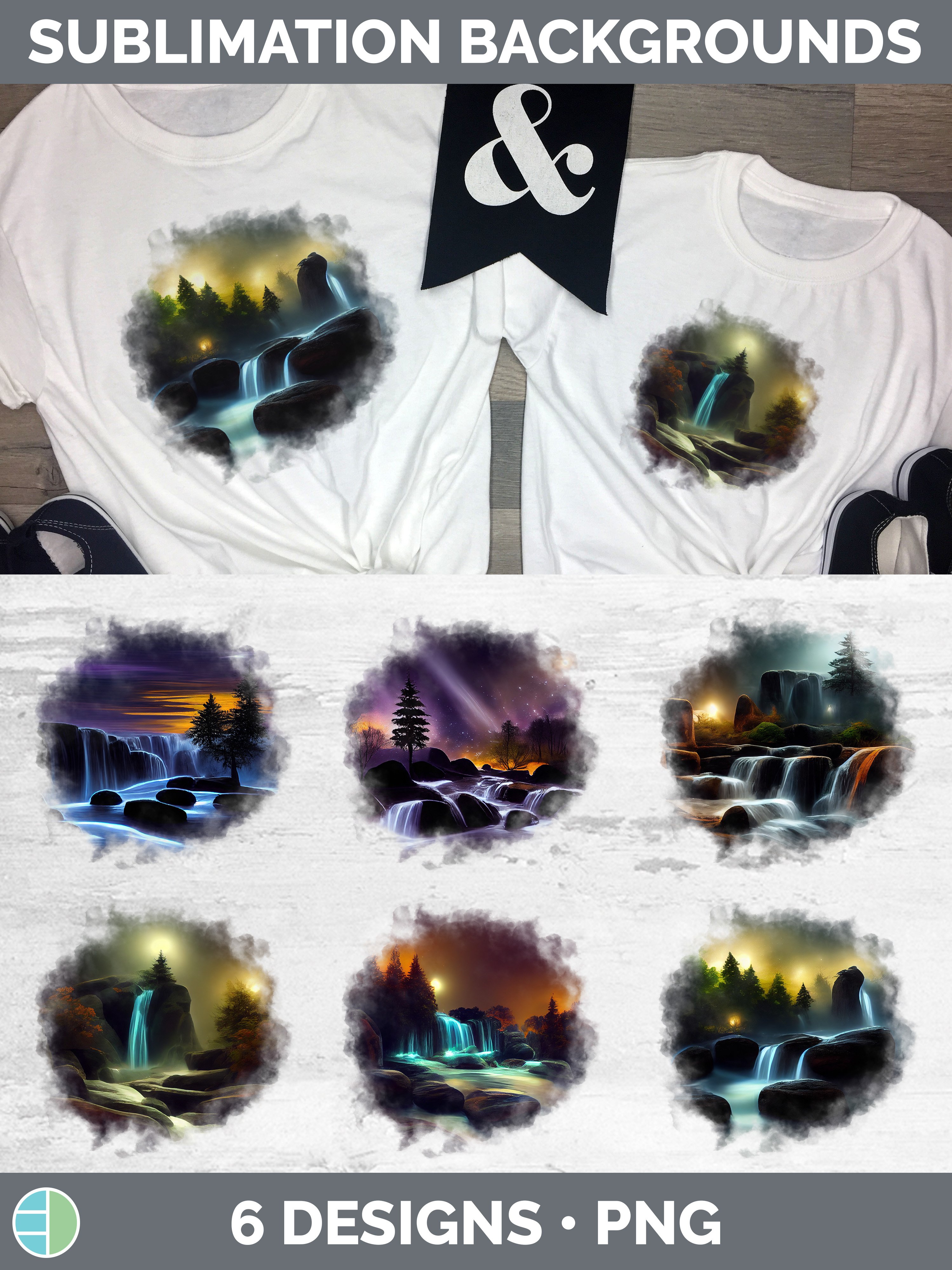 Waterfall Landscape Background | Grunge Sublimation Backgrou