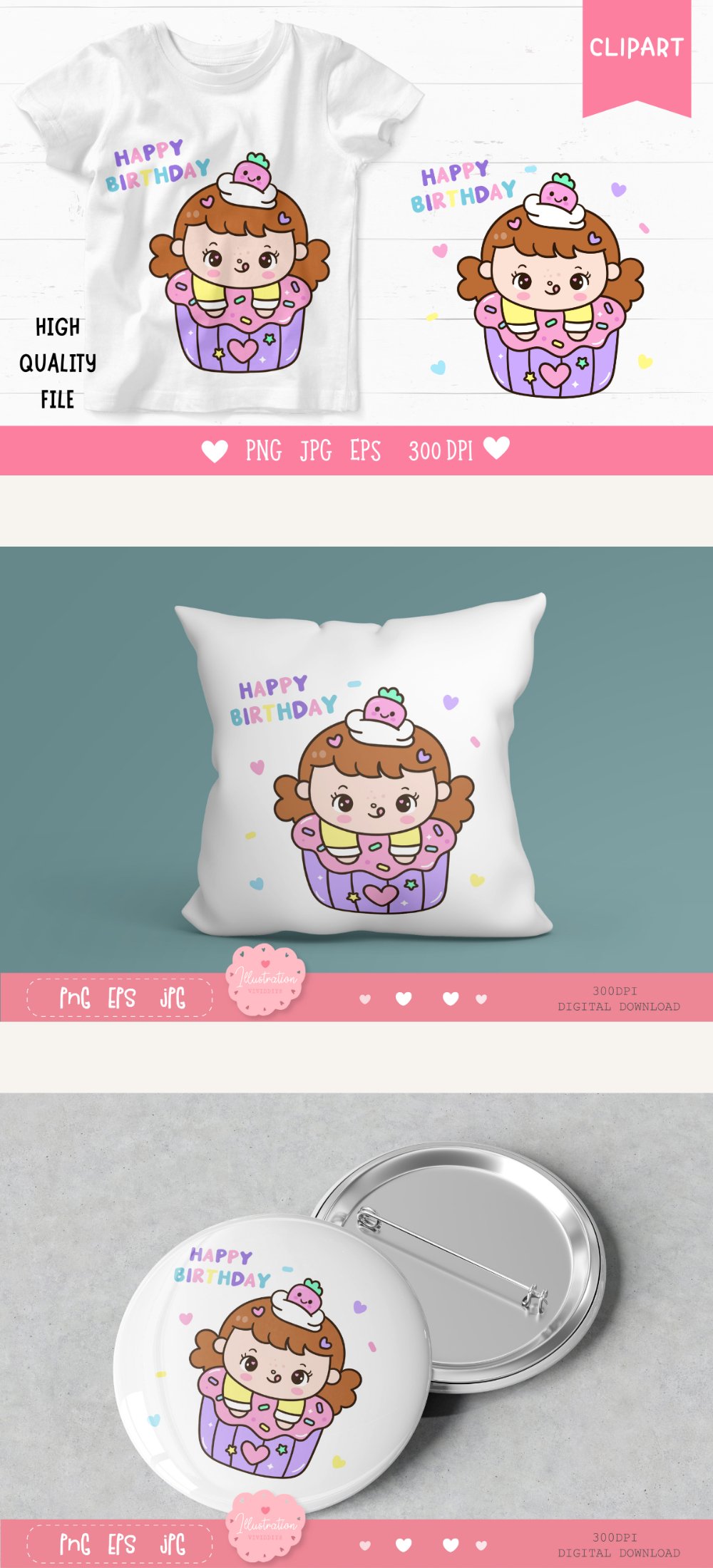 Cute girls birthday party kids (Kawaii Vector) number