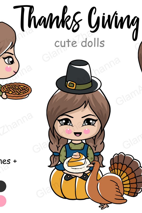 Thanks Giving CUTE DOLLS Clipart Fall Spice Pumpkin Girl PNG