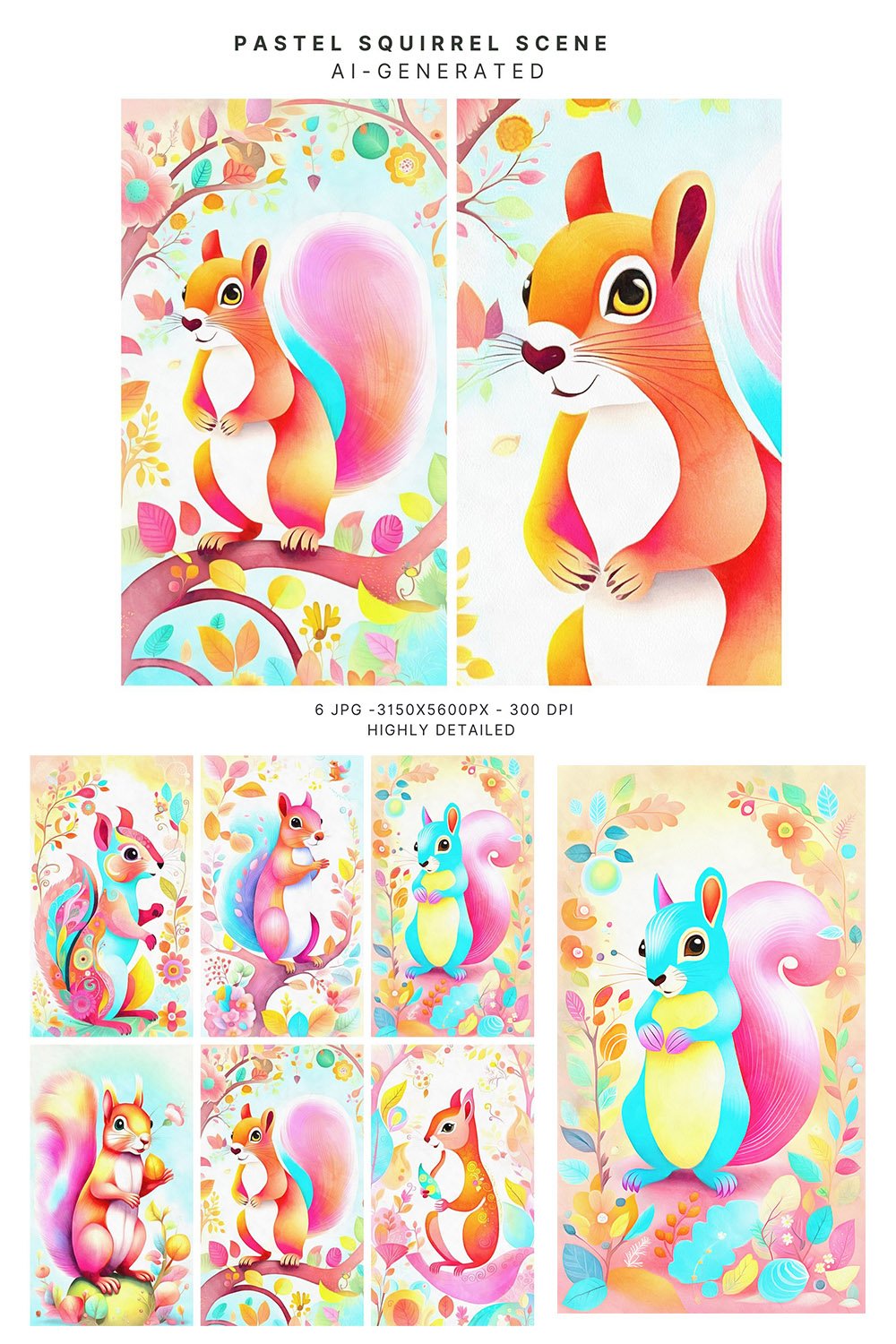 Pastel Squirrel Scene - AI-Generated - 6 JPG