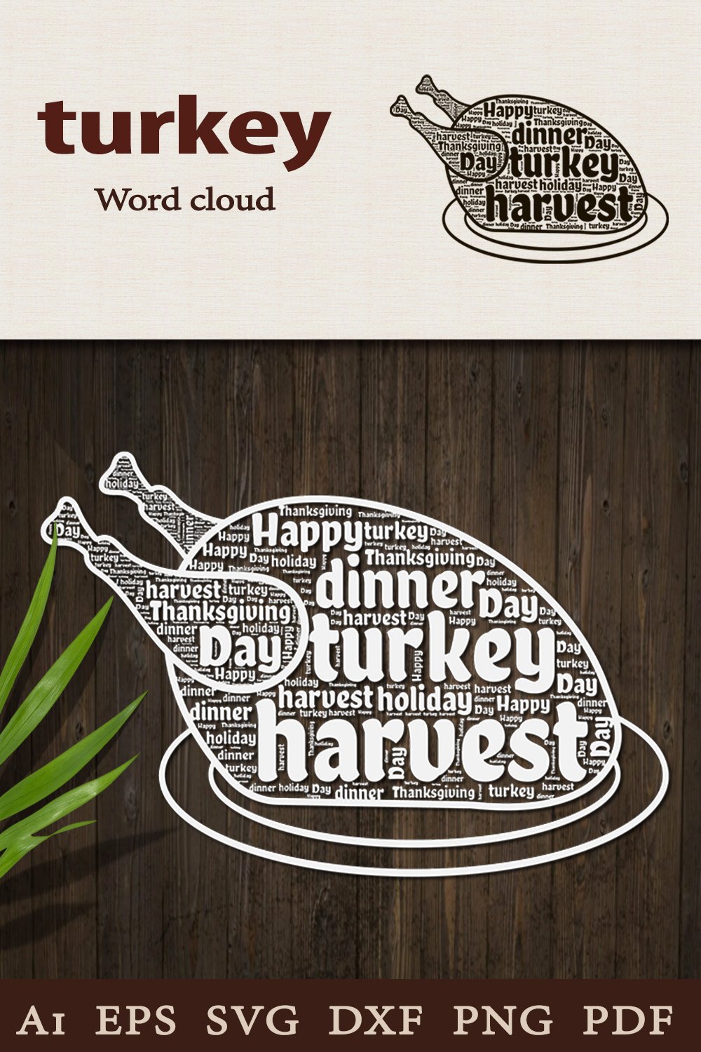 Thanksgiving turkey. Craft. Words in a figure. SVG. DXF. EPS