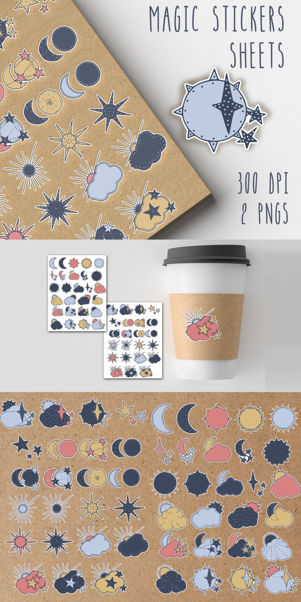 Moon, stars and sun - magic stickers bundle