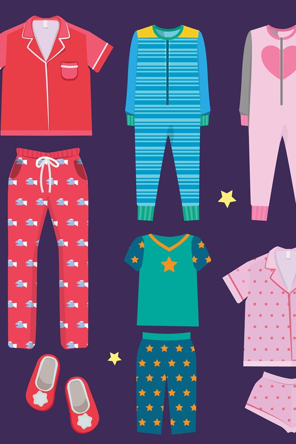 Pajamas set. Sleeping clothes collection for children and ad