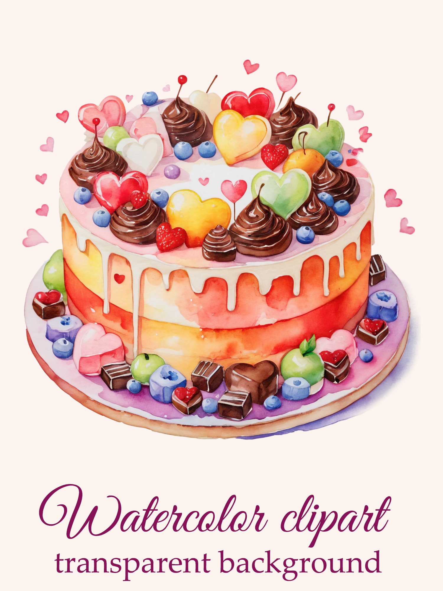 Watercolor Clipart Birthday Celebrations | Cake Illustration