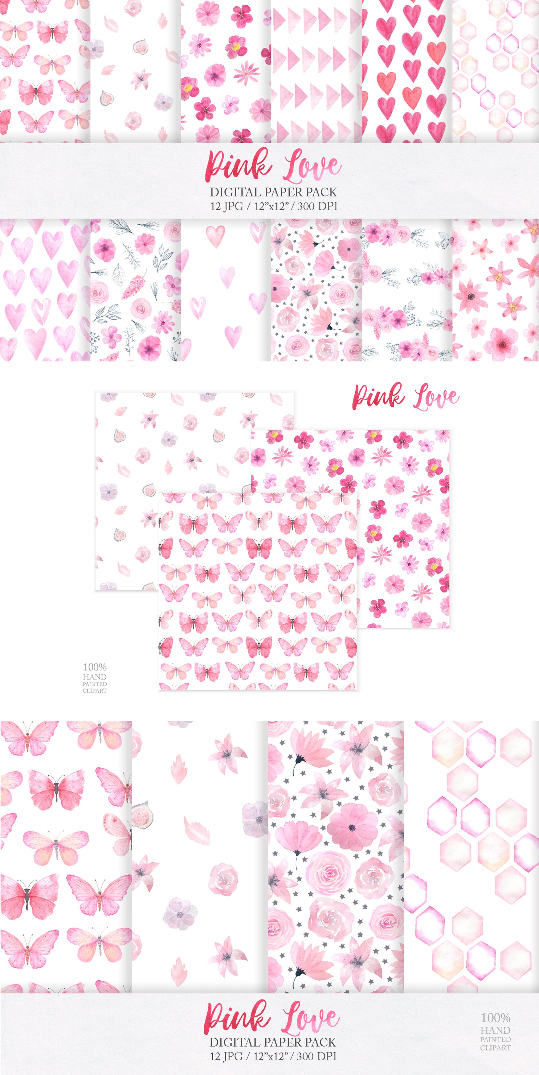 Watercolor Valentine Day digital papers pack (2379627)