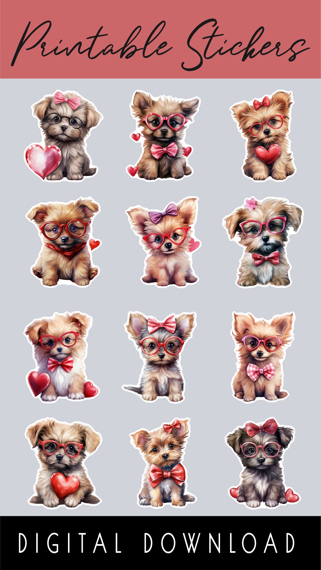 Valentine Dog Printable Stickers for Valentines Day