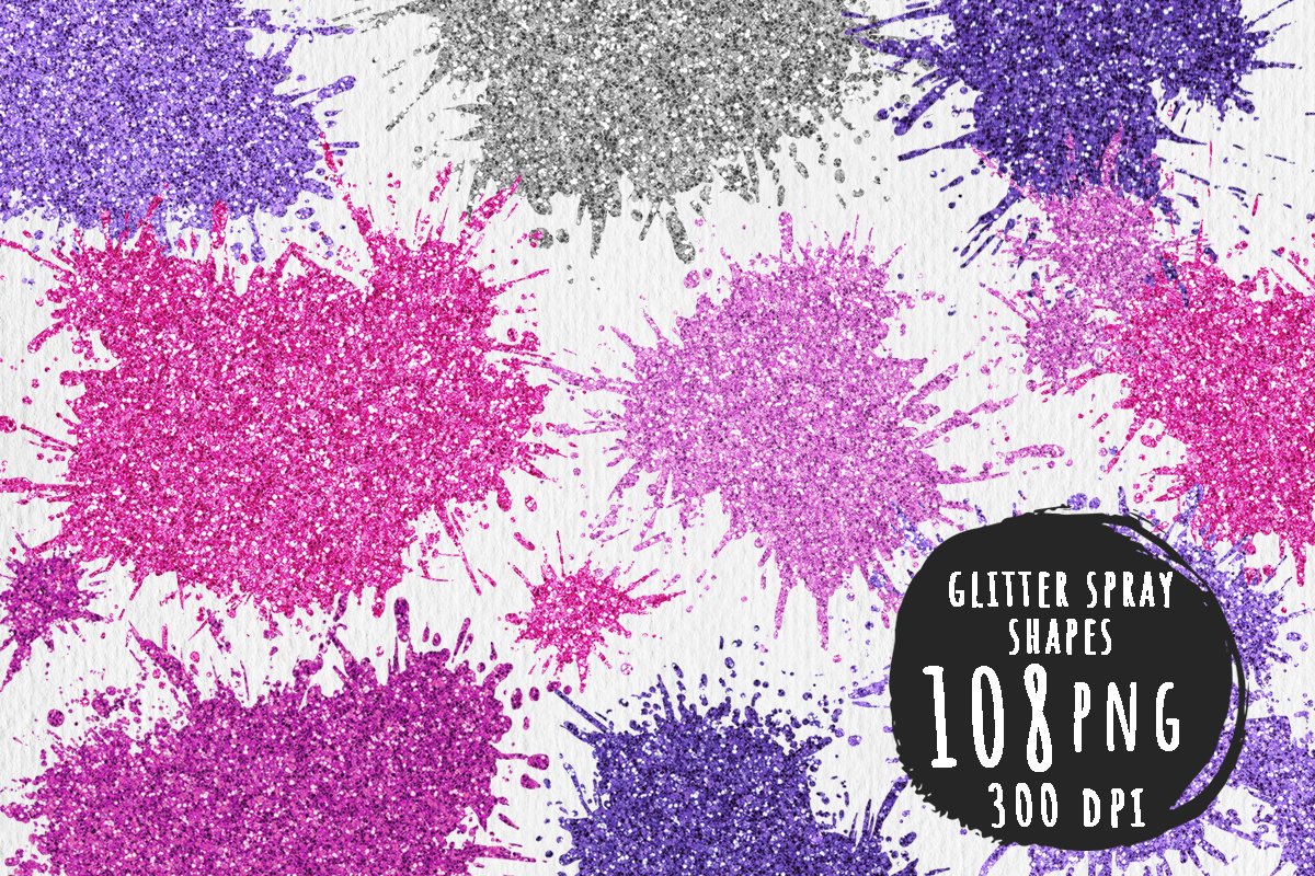 Glitter abstract spray shapes in romantic pink colors