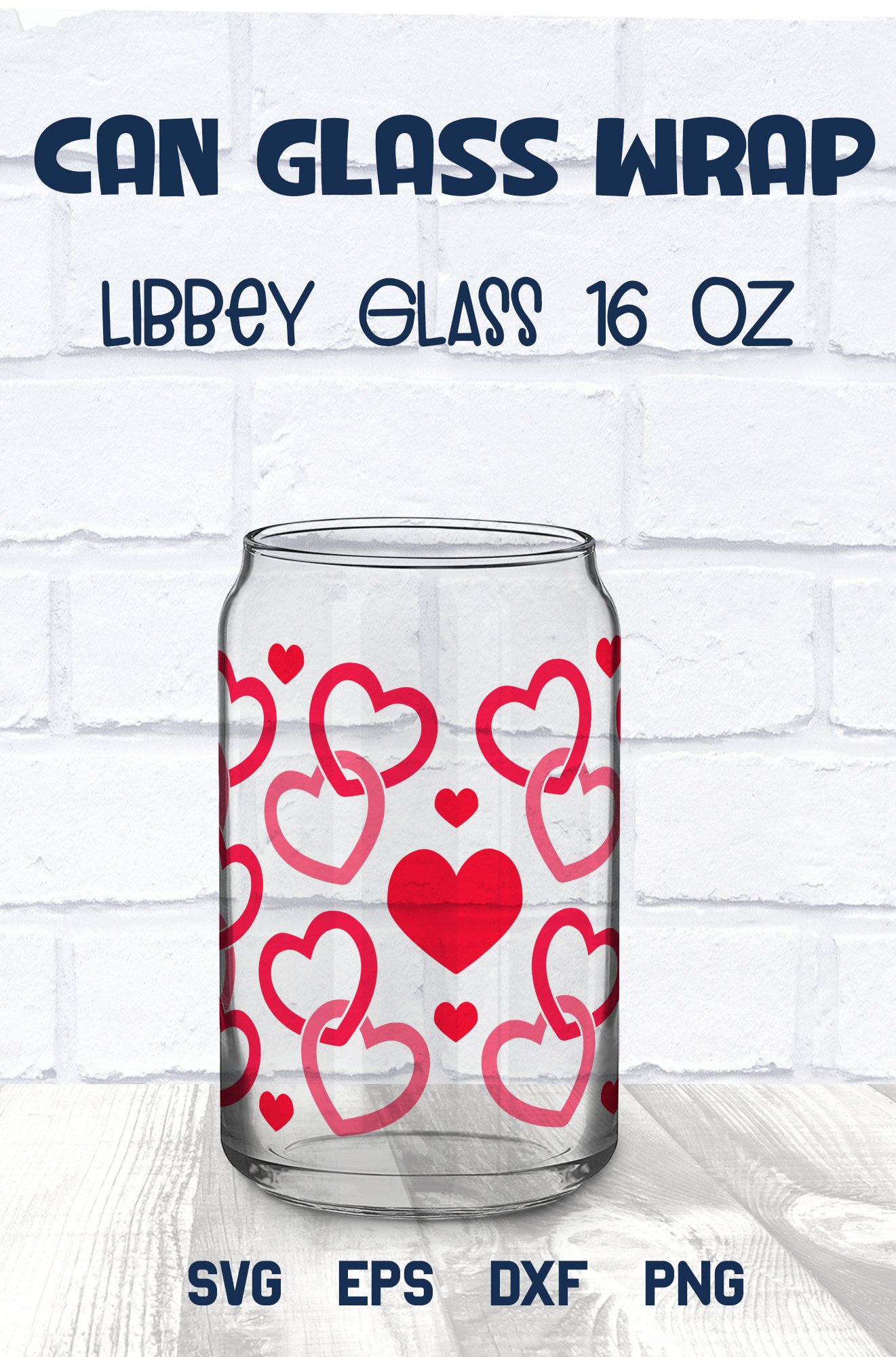 Valentine's Day 16 OZ Libbey Beer Can Glass Wrap with Hearts
