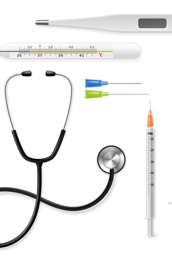 Realistic medical instruments. 3d hospital diagnostic and tr
