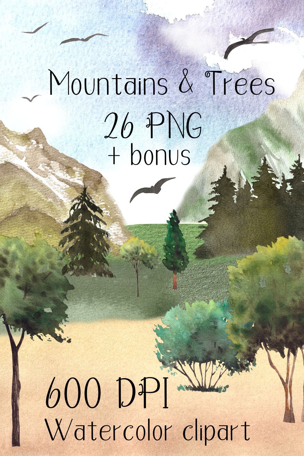 Watercolor mountain clipart. Landscape sublimation (1876231)