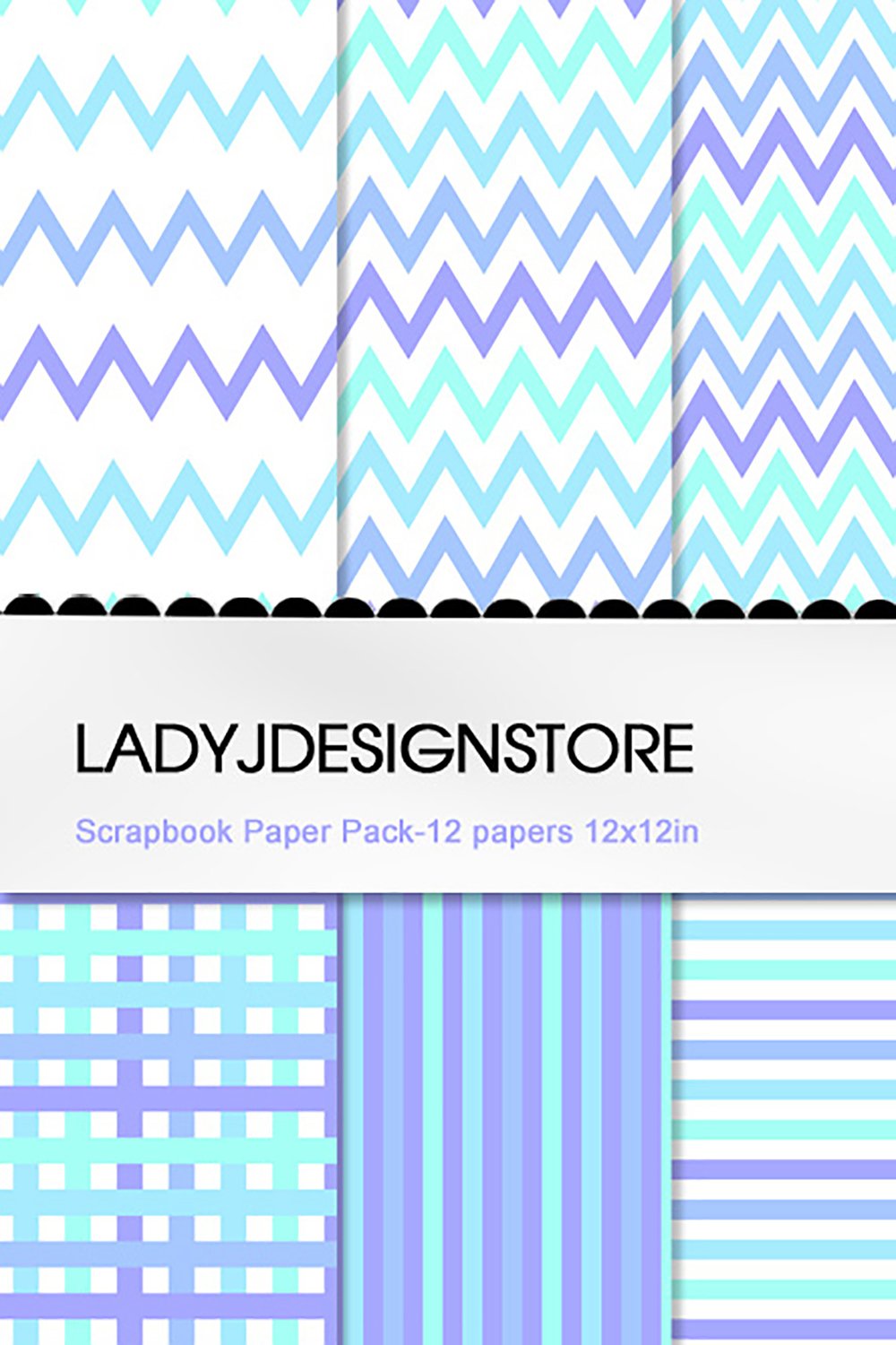 Digital Scrapbook Paper Pack - Purple Blue Neon Chevron Dots