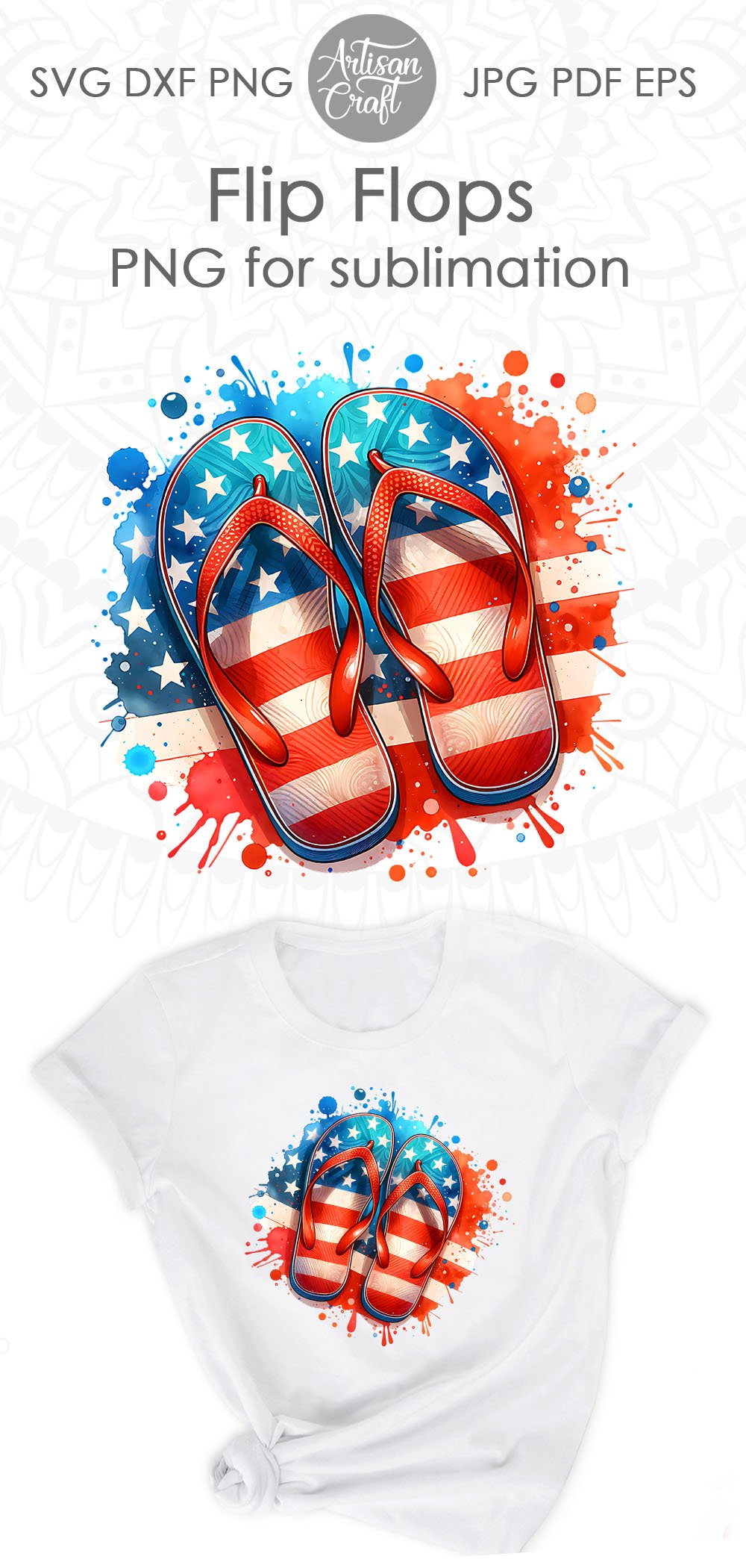 Patriotic Flip Flops, Stars and Stripes, Red White and Blue