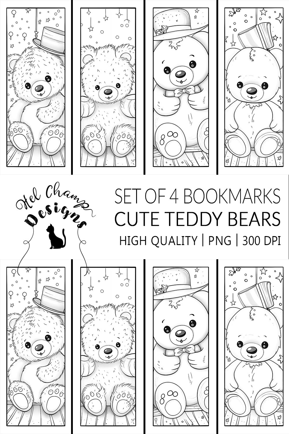 Coloring bookmarks cute teddy bears sublimation