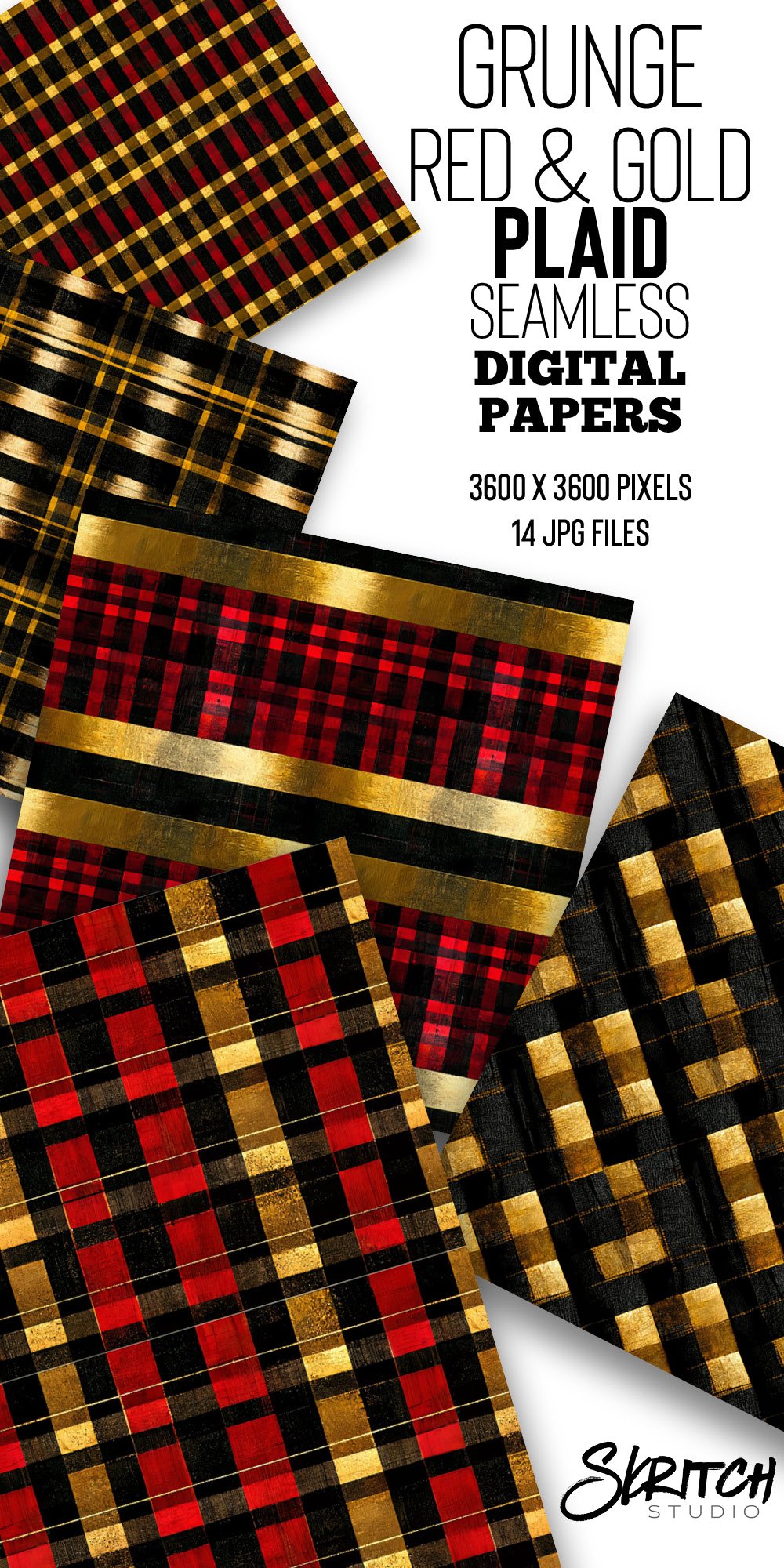 Grunge Red and Gold Seamless Plaid