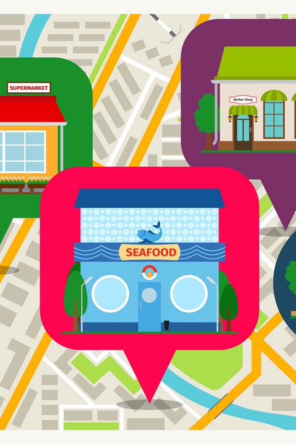 Navigation map with shops pins