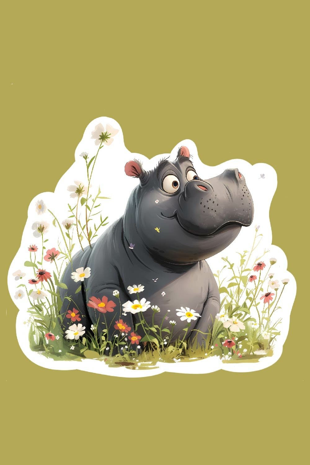 Sticker spring Hippo| Hippo in flowers sticker (3299865)