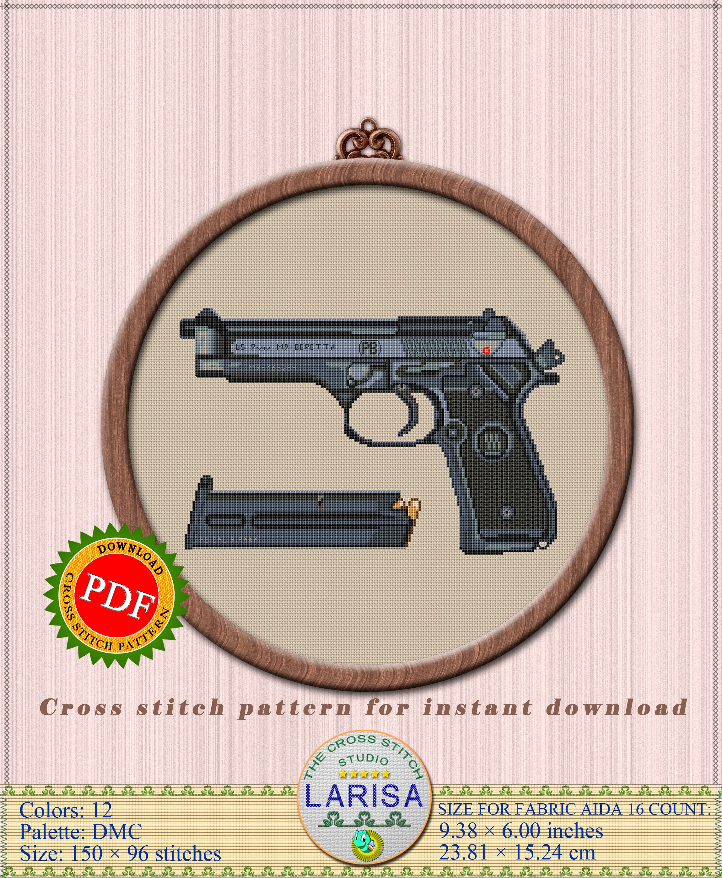 Pistol Cross Stitch Pattern | Beretta M9