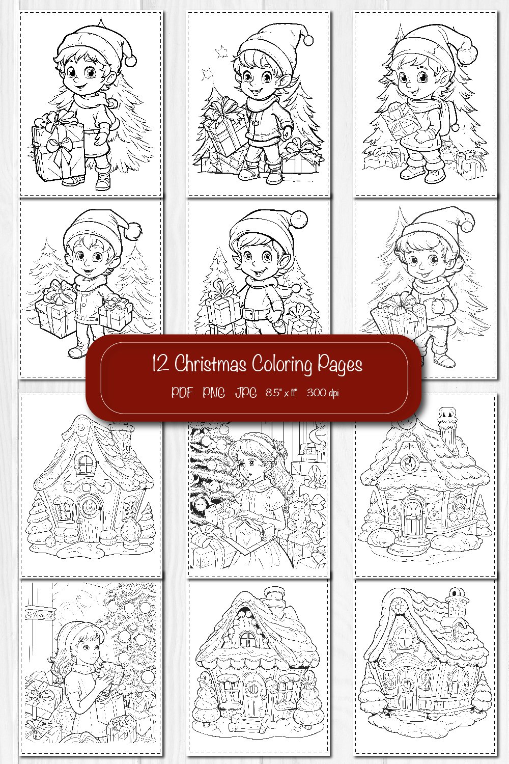 Christmas Coloring Book Elf coloring page bundle printable