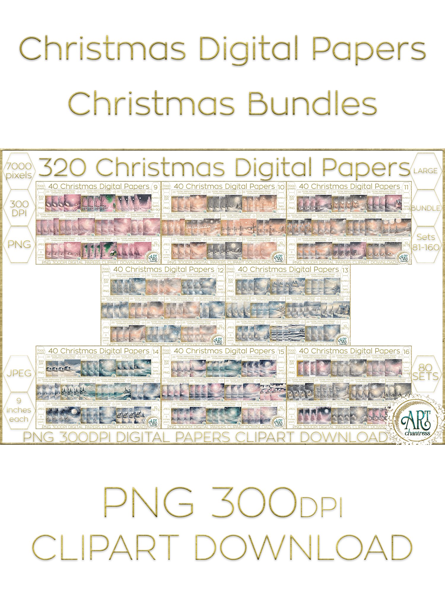 Christmas Digital Papers Bundle 320 Backgrounds (2884599)
