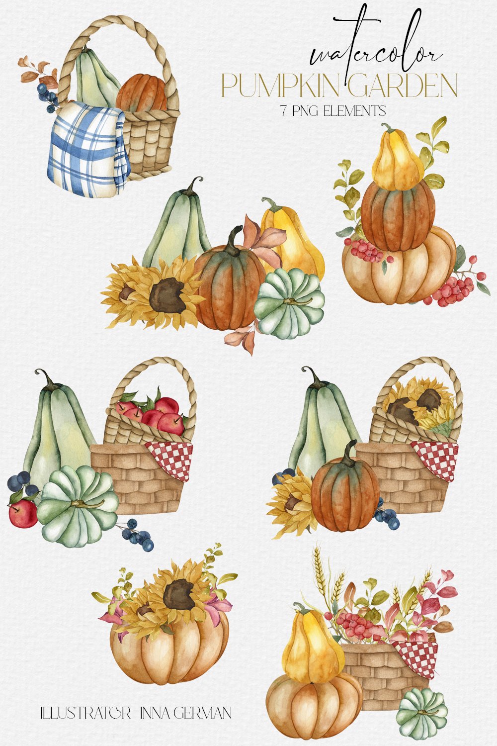 Watercolor pumpkin garden clipart