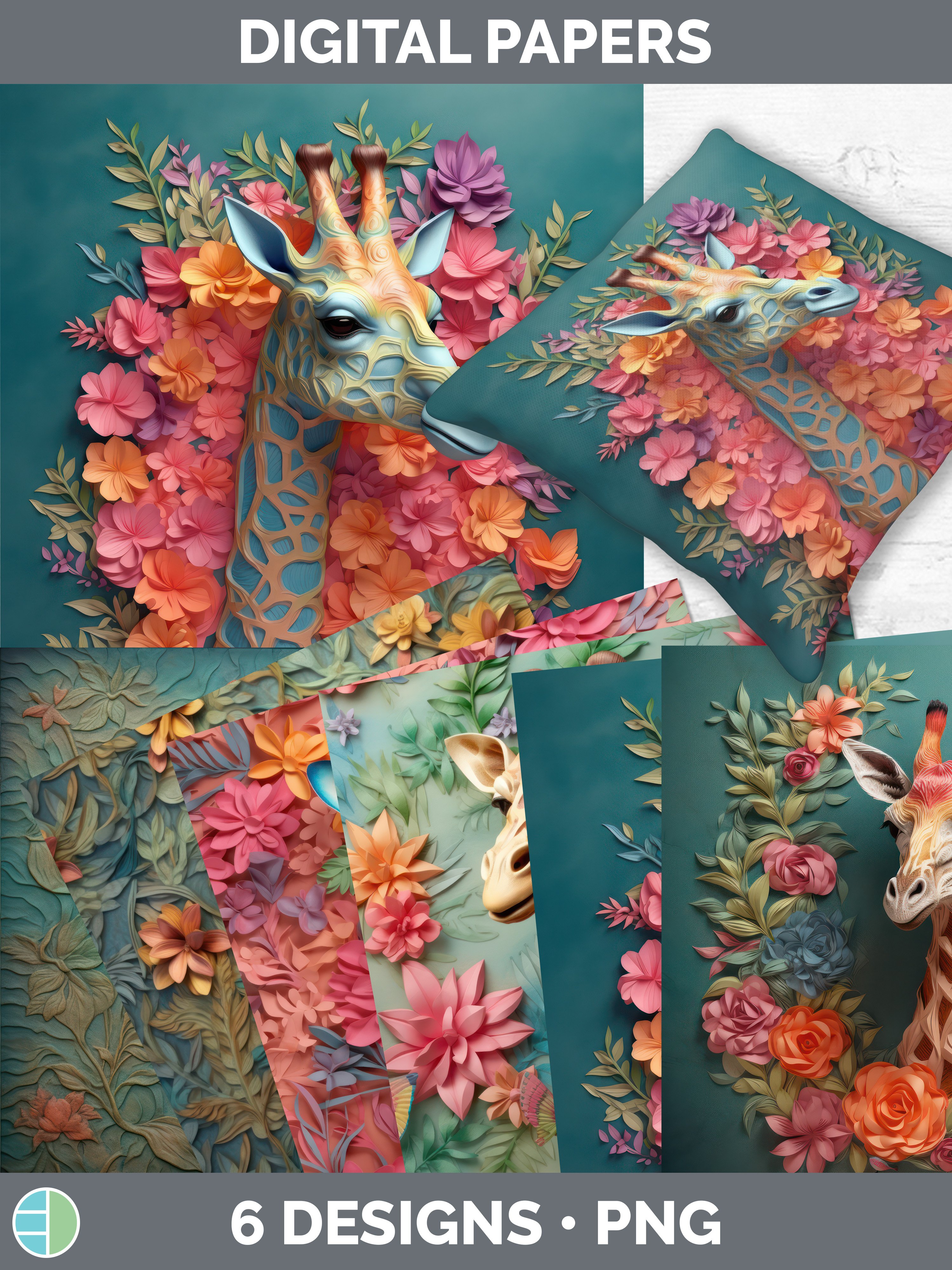 3D Giraffe Paper Backgrounds | Digital Scrapbook Papers Desi