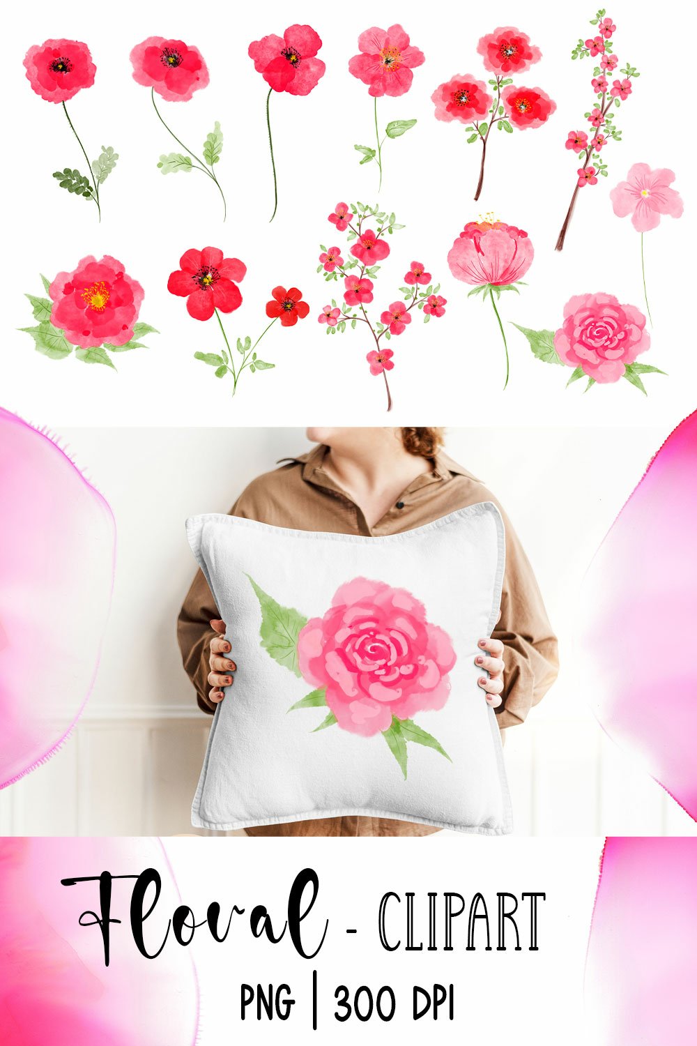 Watercolor Flower Clipart | 12 Floral PNG for Sublimation