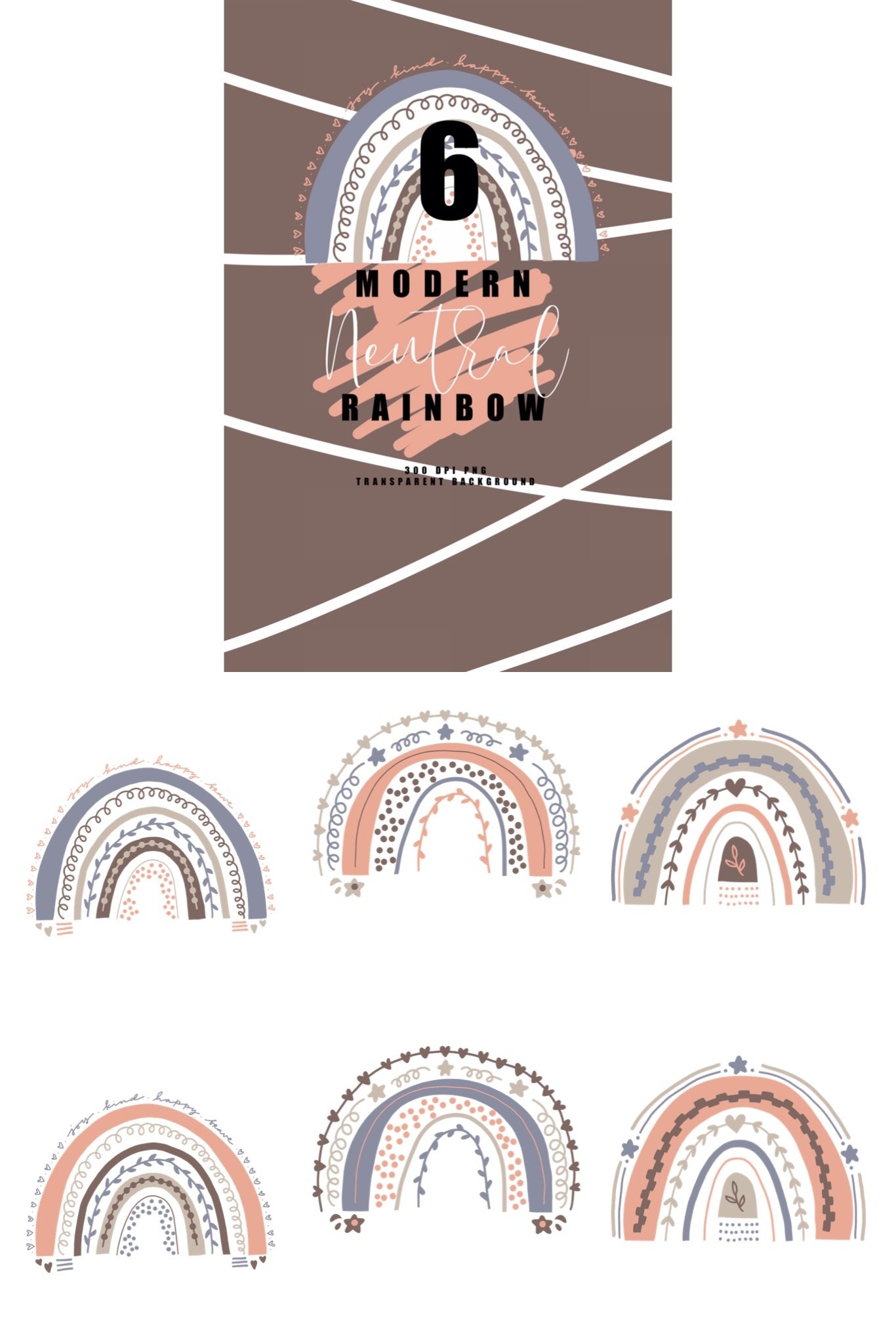 Bundle of 6 modern neutral rainbow, rainbows abstract, earth