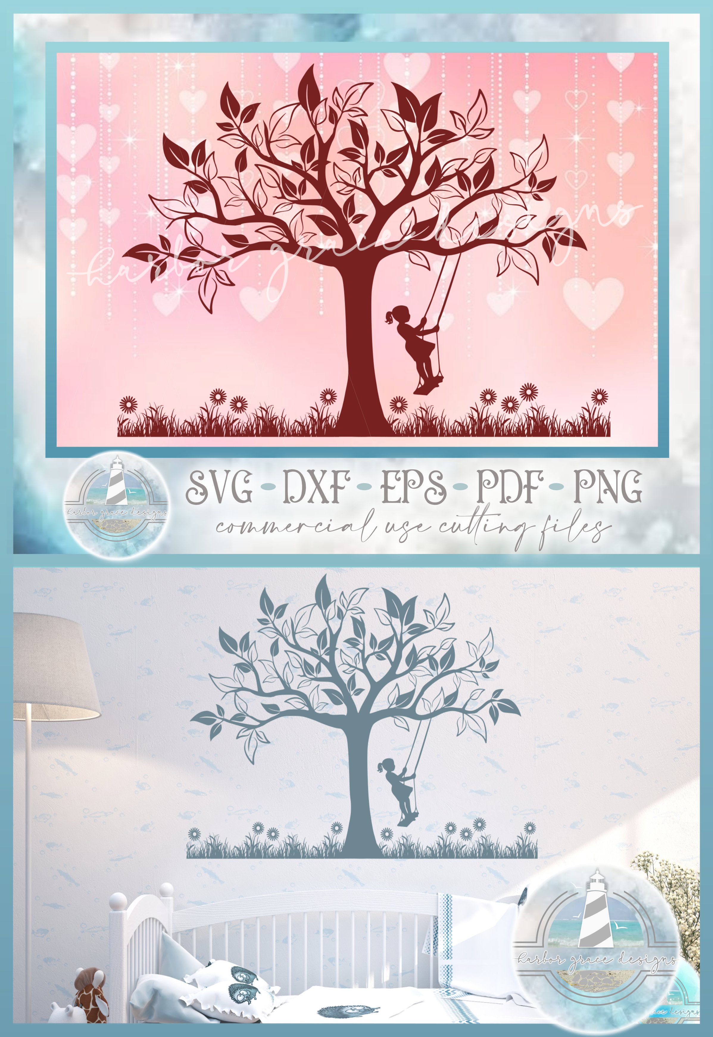 Girl Swinging in Tree Swing SVG | Child Swinging Cut File