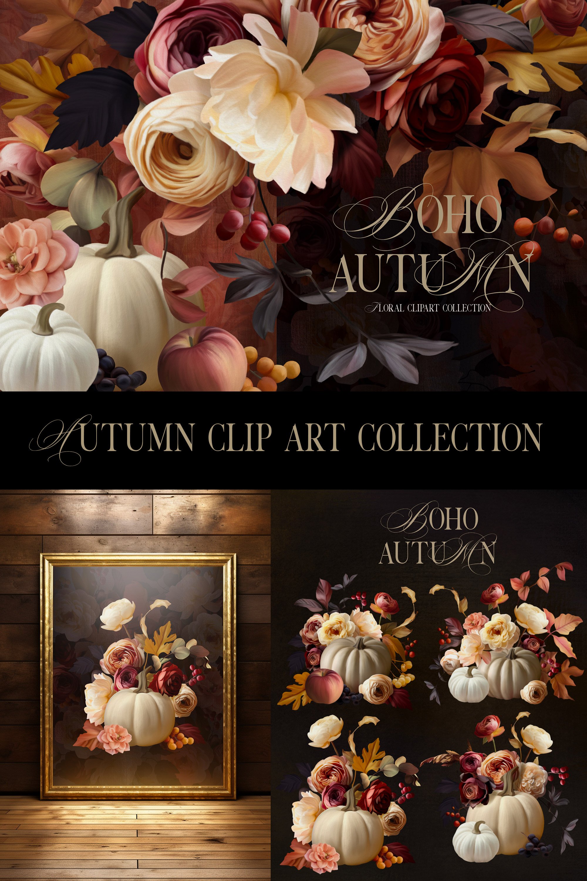 Boho Autumn Painted Floral Clipart Collection