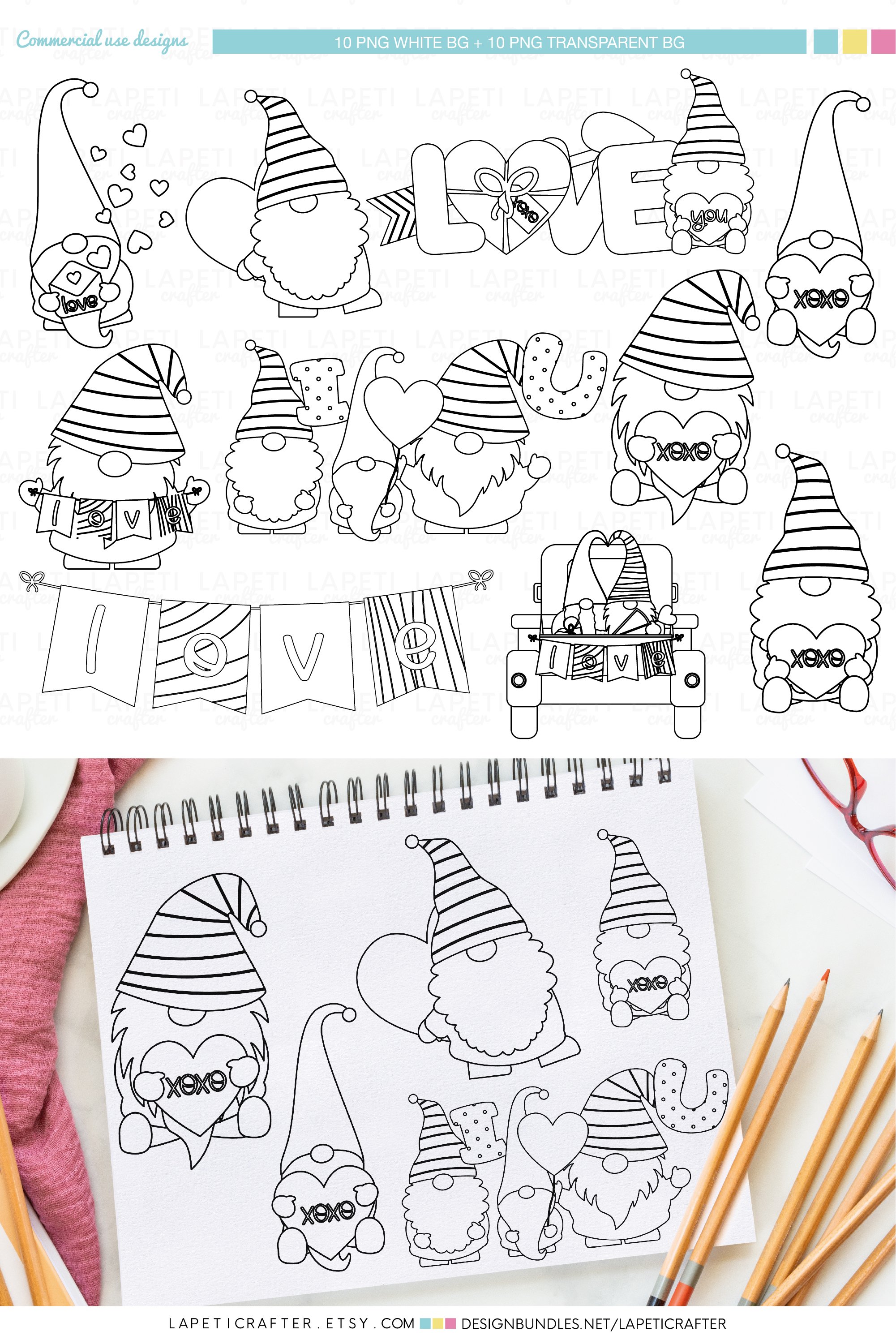 Valentines Gnome Digital Stamp