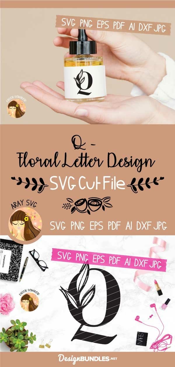 Q - Floral Letter Design Svg Eps Pdf Jpg Png Cut Files