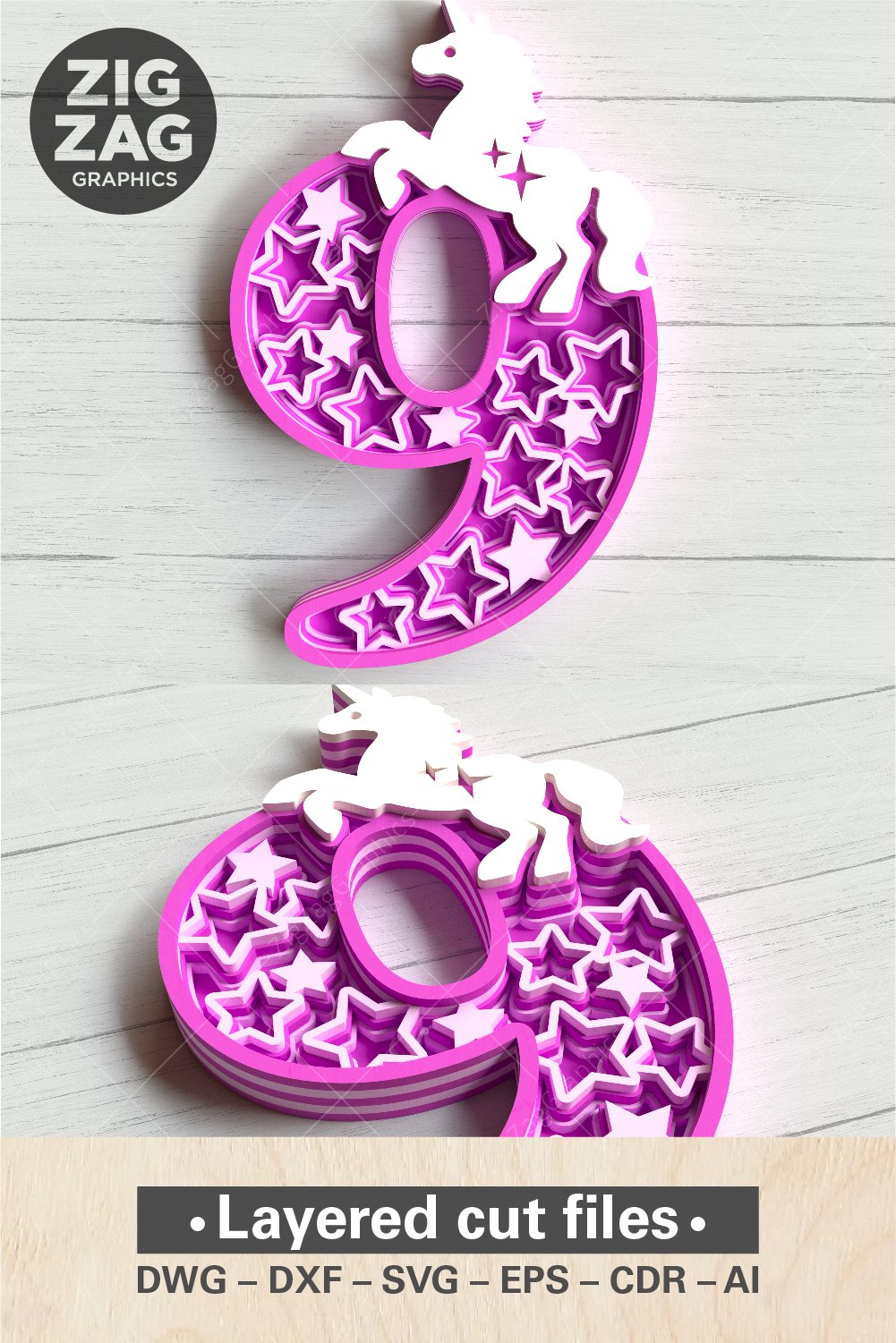 3D Layered Layered Number 9 svg cut file