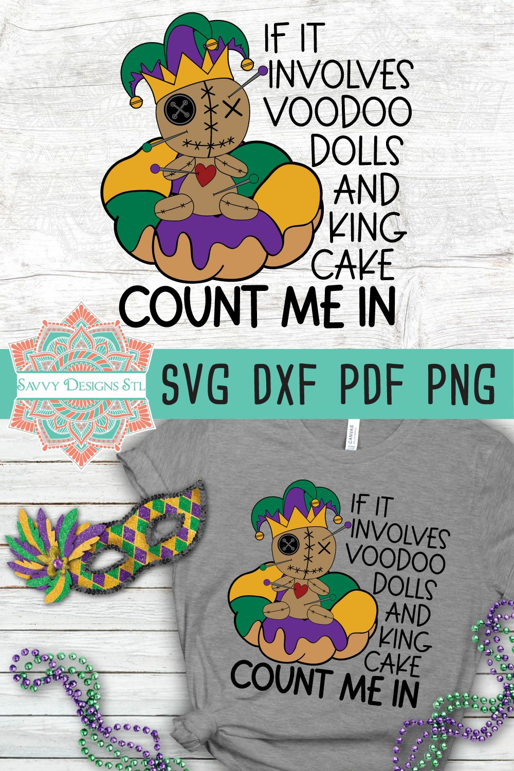 Voodoo Doll King Cake Mardi Gras Design for Cut or Print