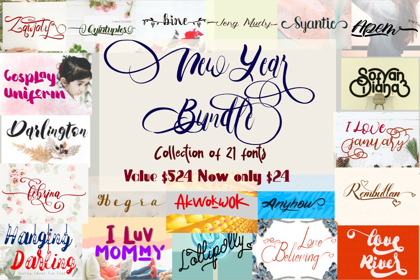 New year font bundle (945676) | Calligraphy | Font Bundles