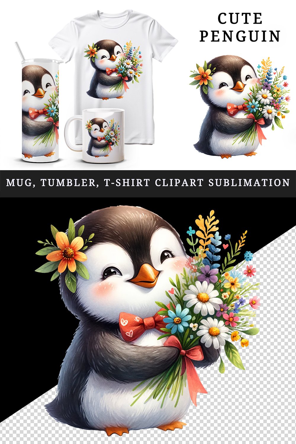 Cute penguin tumbler mug wrap clipart sublimation design png