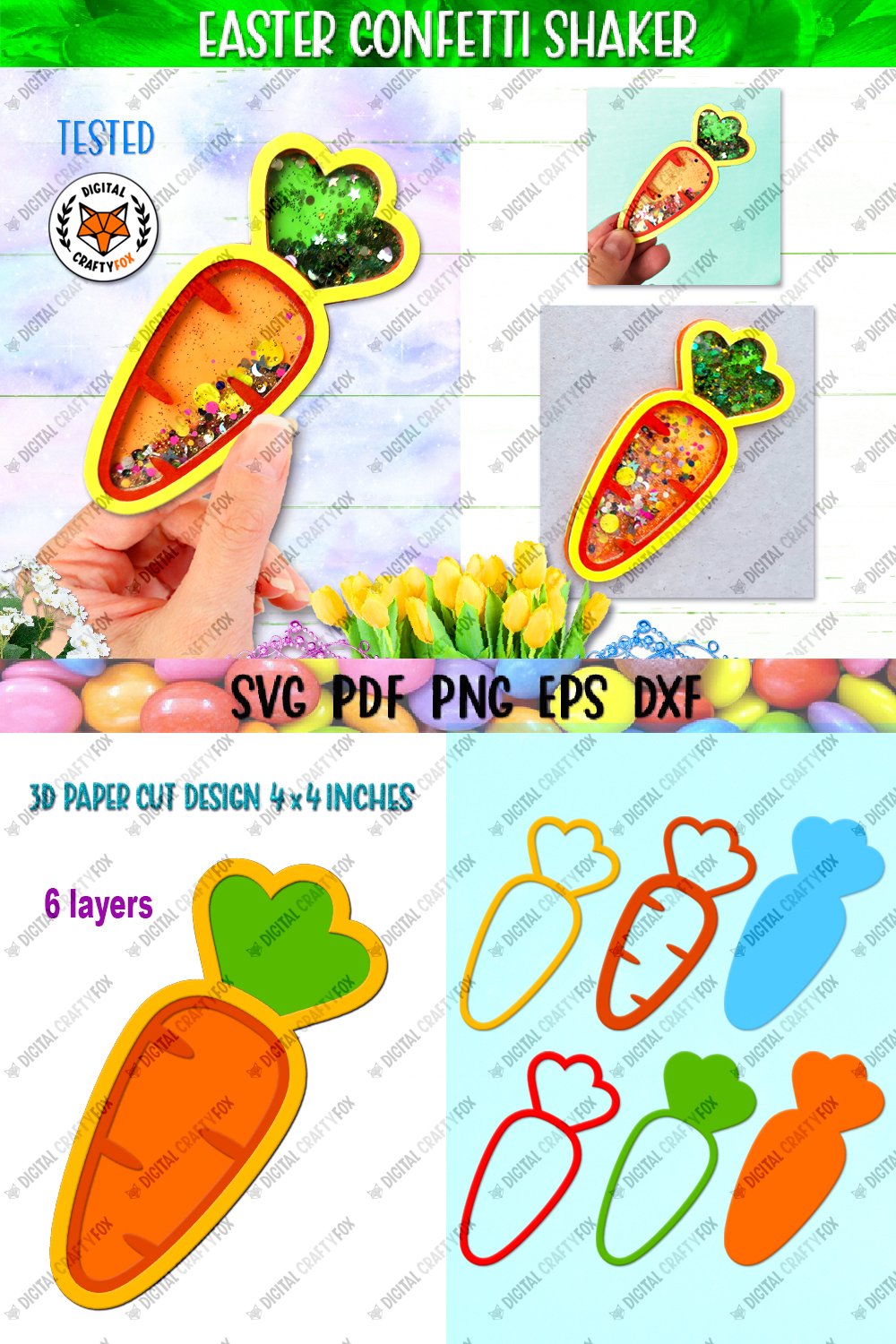 Bunny Carrot Confetti Shaker, 3D Easter Paper Cut SVG