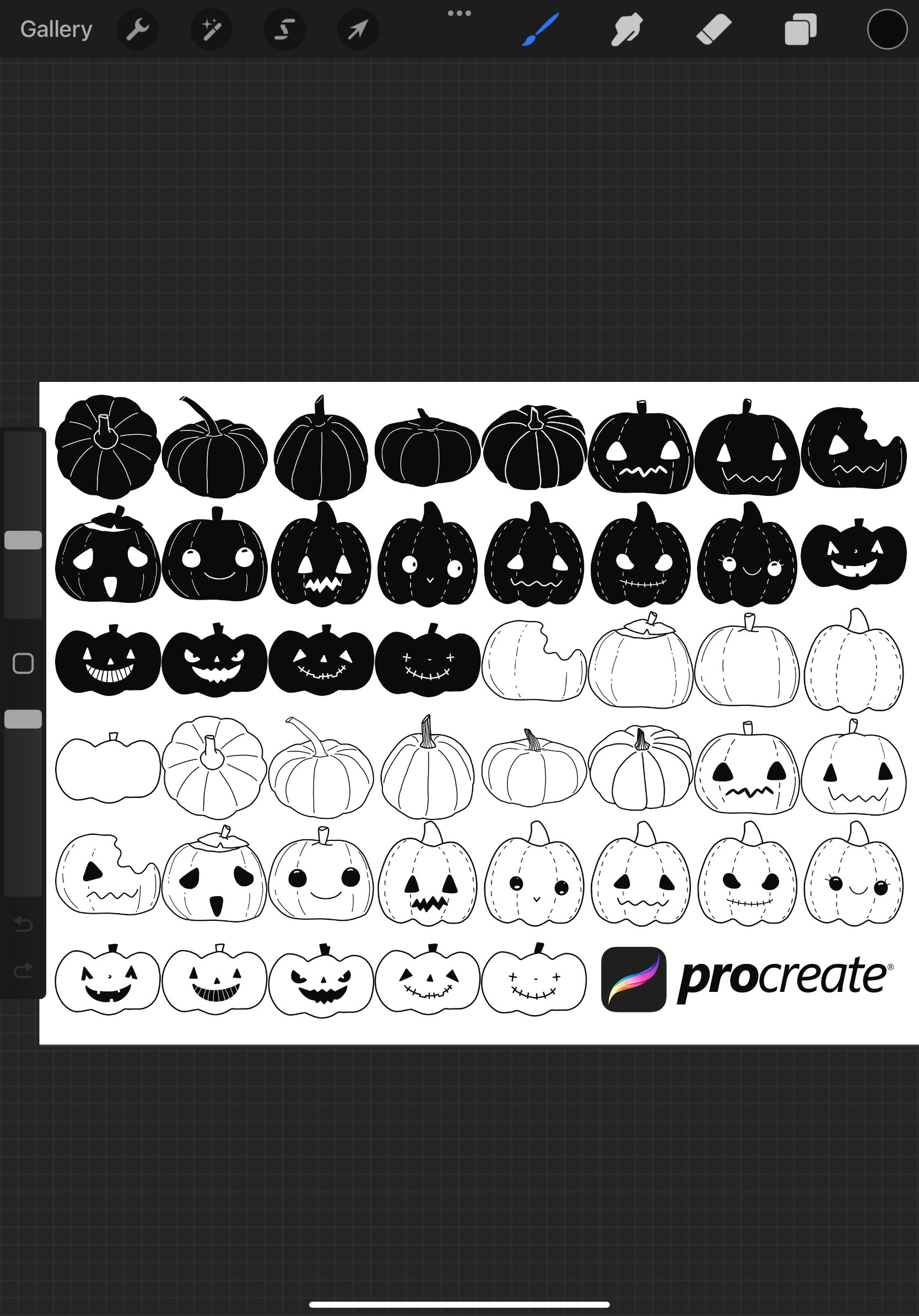 Halloween Pumpkin Procreate Brush Stamps Set 4, 45 Pumpkins
