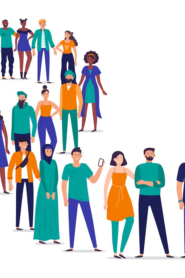 Line to ATM. People stand in queue, crowd waiting in line to