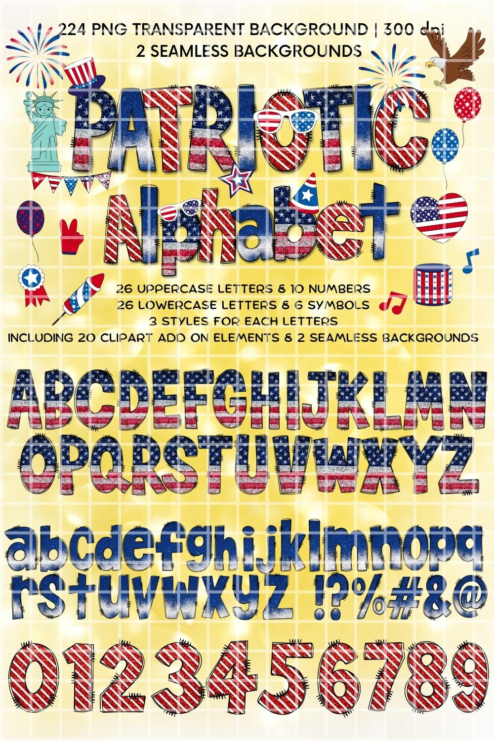 Patriotic Alphabets - 224 PNGs & 2 Seamless patterns