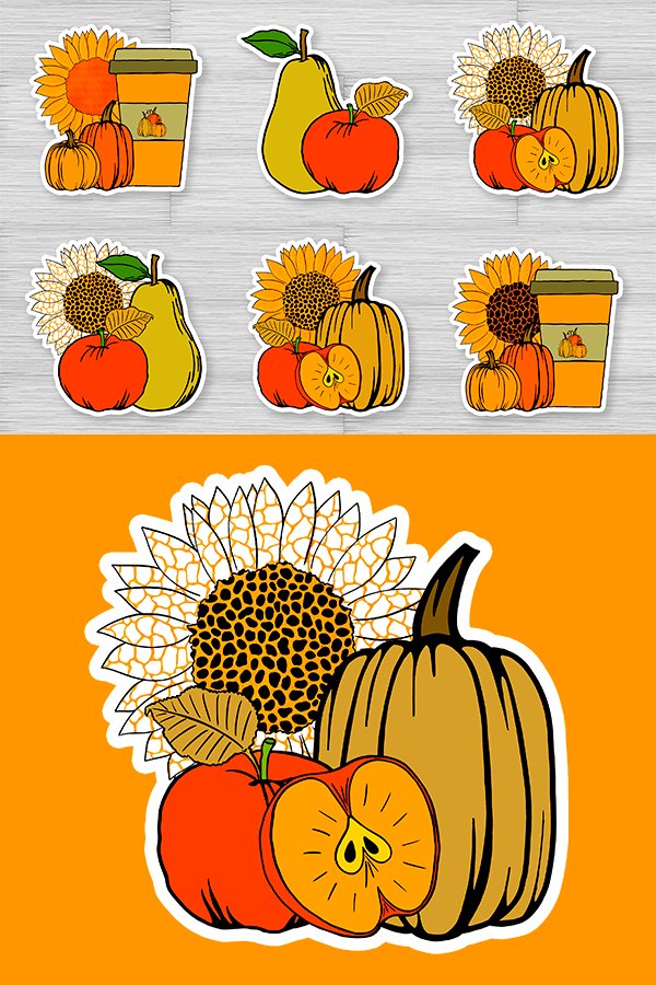 Pumpkin stickers set, autumn clipart PNG, JPG. Ready to cut.