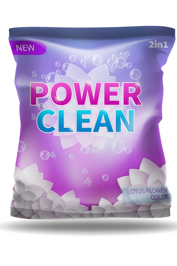 Washing powder and detergent vector bag package. Vector mock