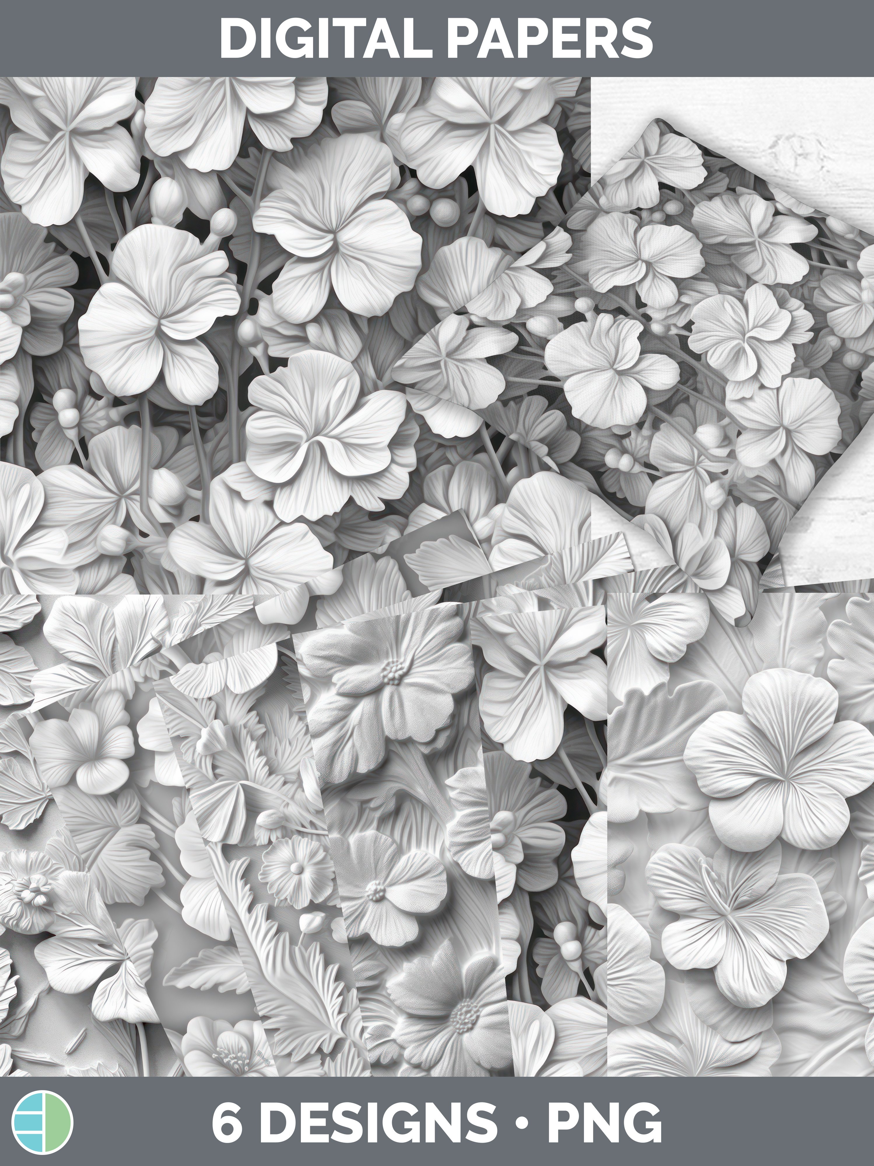 3D White Geranium Flowers Paper Backgrounds | Digital Scrapb