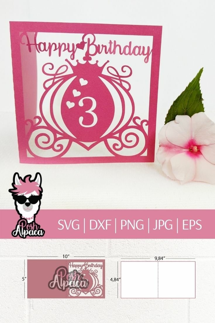 3rd birthday card svg, princess card svg