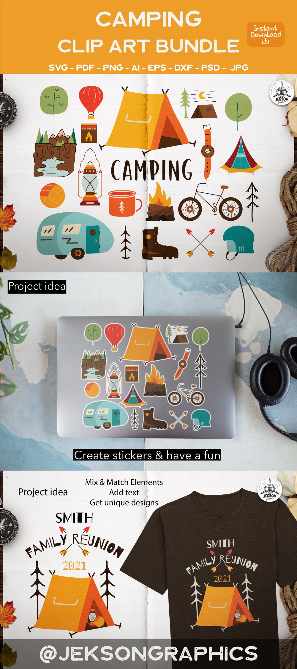Camping SVG Bundle | Adventure Clip Art Collection Elements