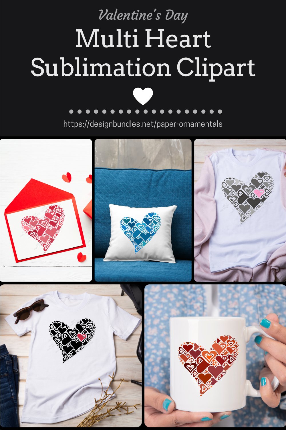 Valentine Sublimation Clip Art, Colored Multi Hearts Bundle