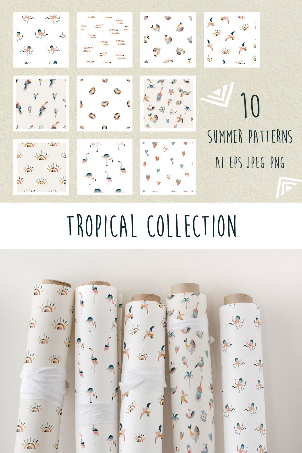 Summer Tropical Collection of Seamless Patterns